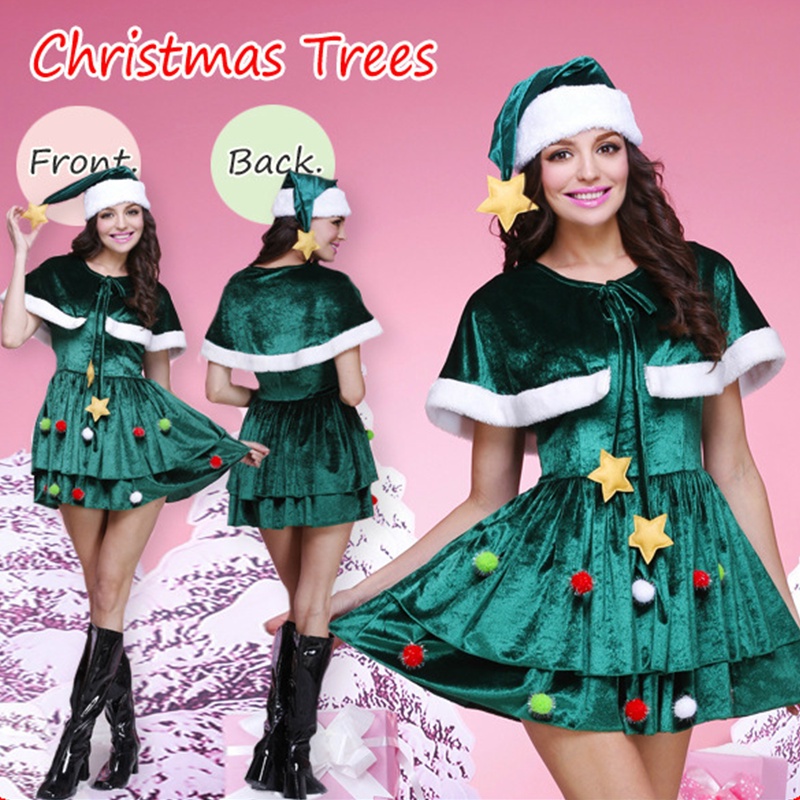 Gorgeous Women Christmas Tree Cosplay Costume Plus Size Xmas Dress ...