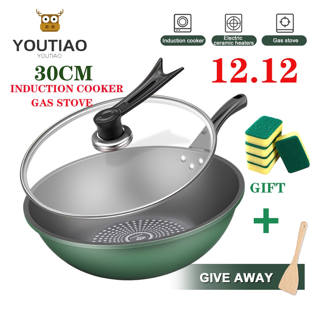non-stick 30cm induction pot pot lid sponge frying pan gas stove wok ...