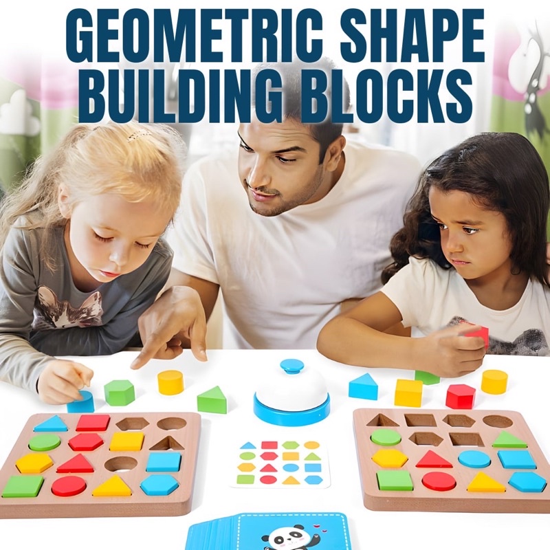 Wooden Geometric Shape Building Blocks Game with Bell for Kids | Shopee ...