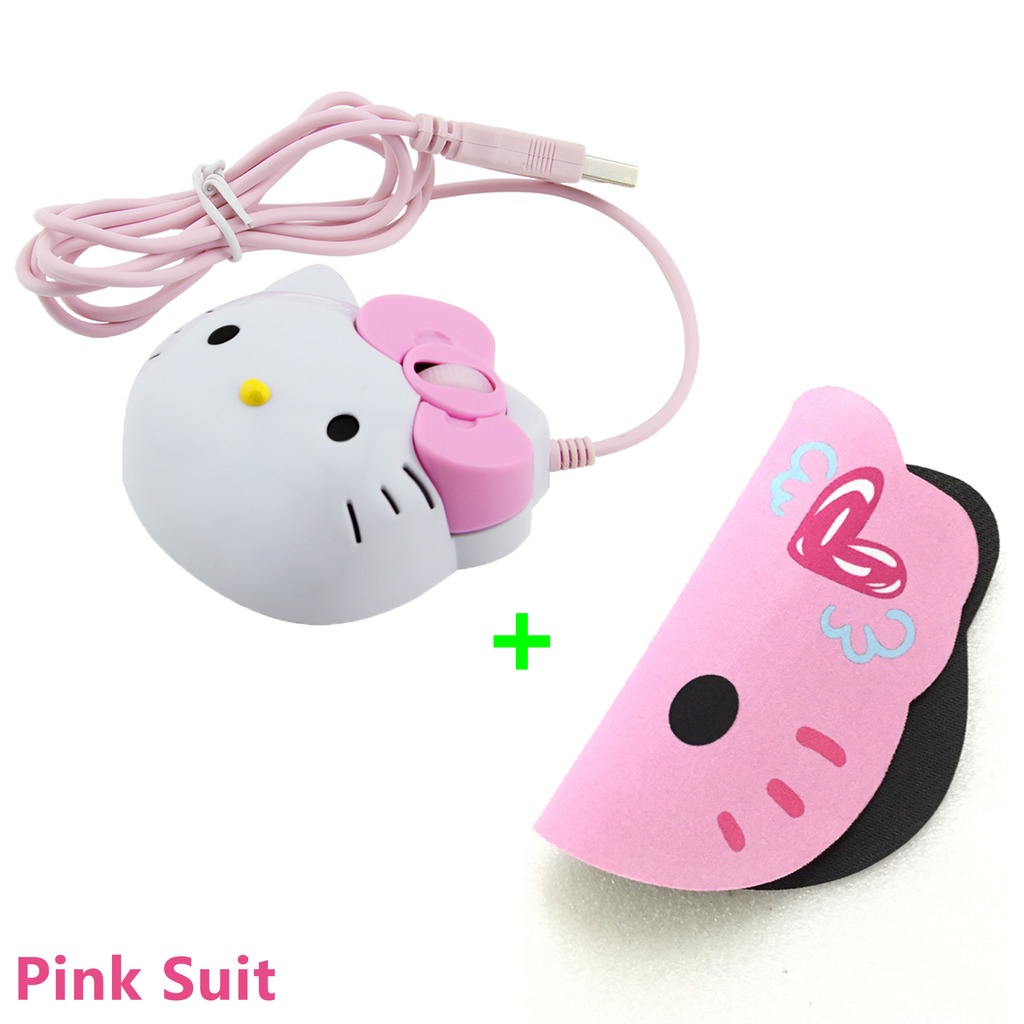 3D Cartoon Mouse Ergonomic USB Optical Mice Hello/kitty Pink LED Light ...