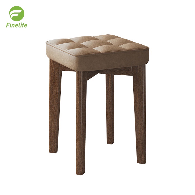 Finelife solid wood Square stool with technical cloth cushion 47cm ...