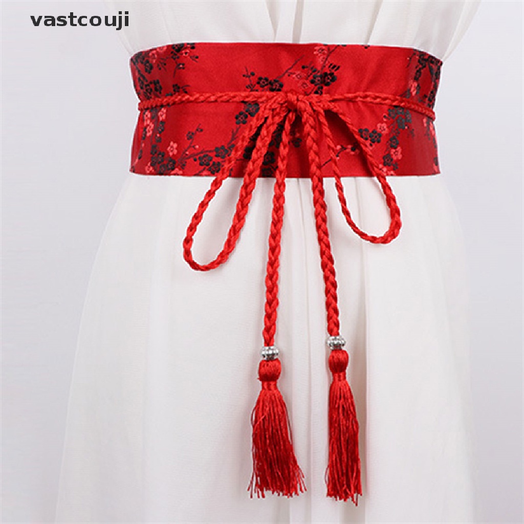 vastcouji Fashion Kimono Belt Ribbon Female Retro Floral Print Wide ...