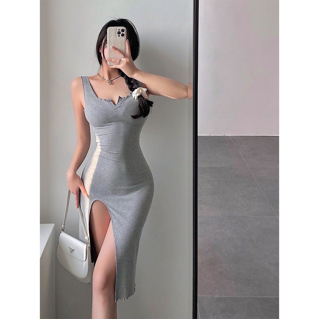 long dress with slit wrap around dress korean formal gown semi dress with slit side top bodycon ...