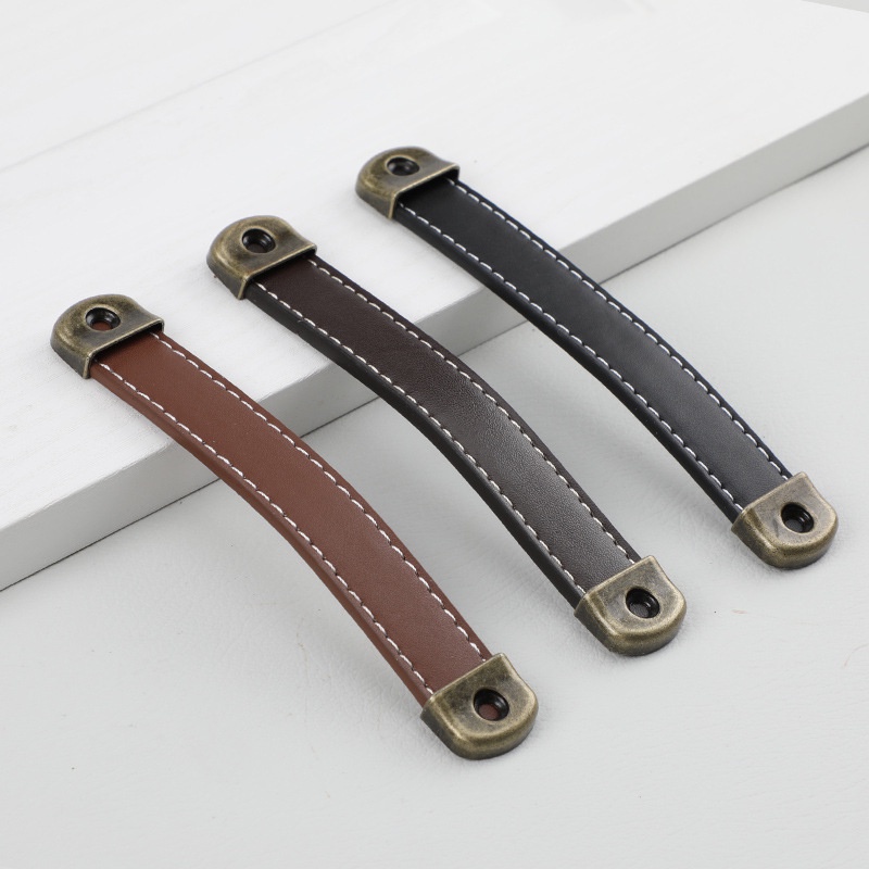 1PC Copper Surface Mounted Leather Handles For Furniture Wardrobe Shoe ...