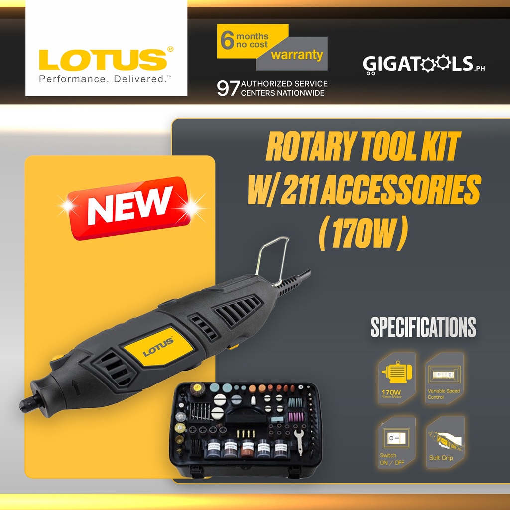 *NEW* Lotus LRT170C Rotary Tool Kit Set with 211 Pcs Accessories (170W ...
