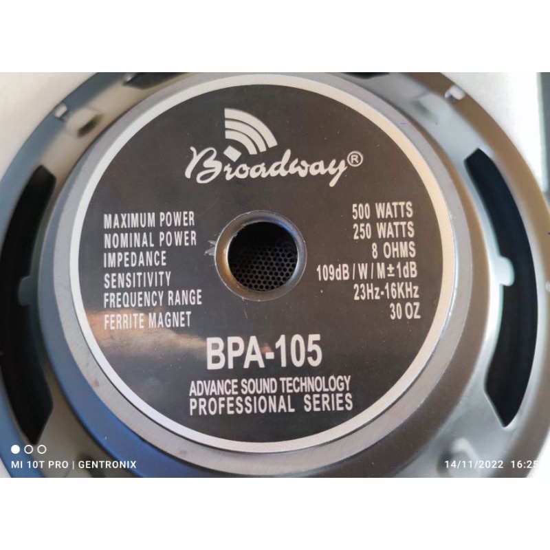 broadway BPA 105. 10inches 500watts 8ohms speaker | Shopee Philippines
