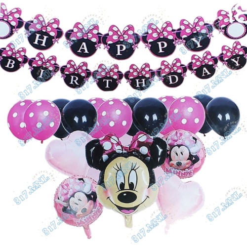 Minnie Mouse Black Pink Theme: HBD Banner and Balloon Set | Shopee ...