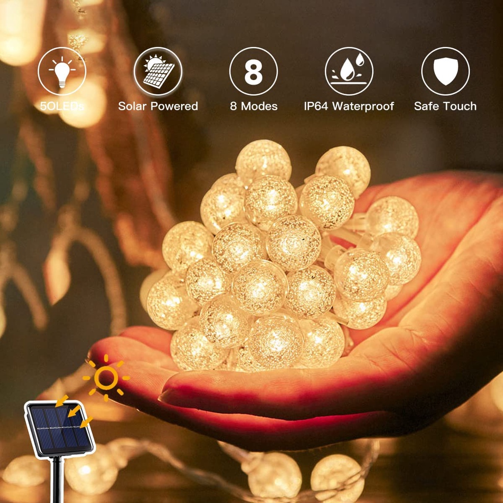 Solar Crystal Ball String Light Fairy Garland Indoor Outdoor Home ...