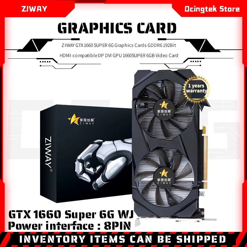 ZIWAY GTX 1660S SUPER 6G Graphics Cards GDDR6 192Bit HDMI-compatible DP DVI GPU 1660SUPER 6GB ...