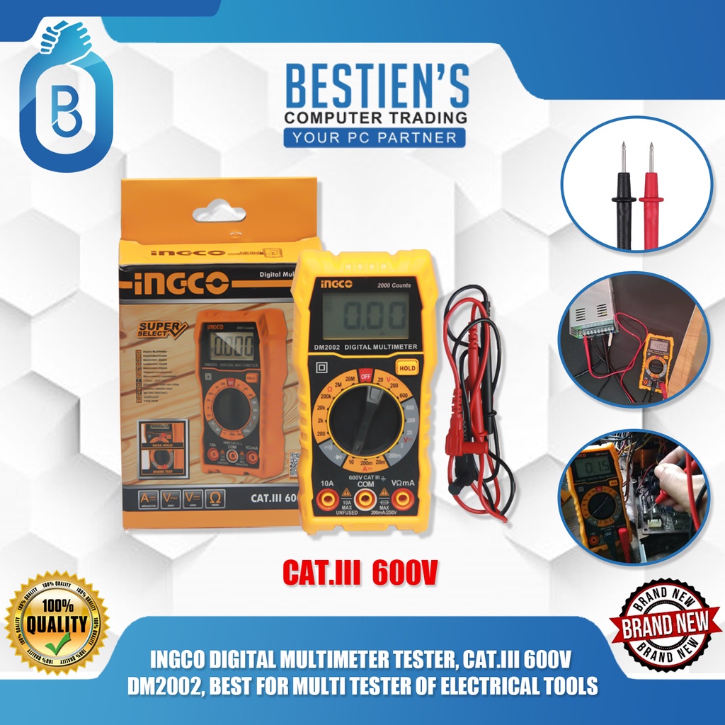 INGCO DIGITAL MULTIMETER TESTER, CAT.III 600V DM2002, BEST FOR MULTI ...