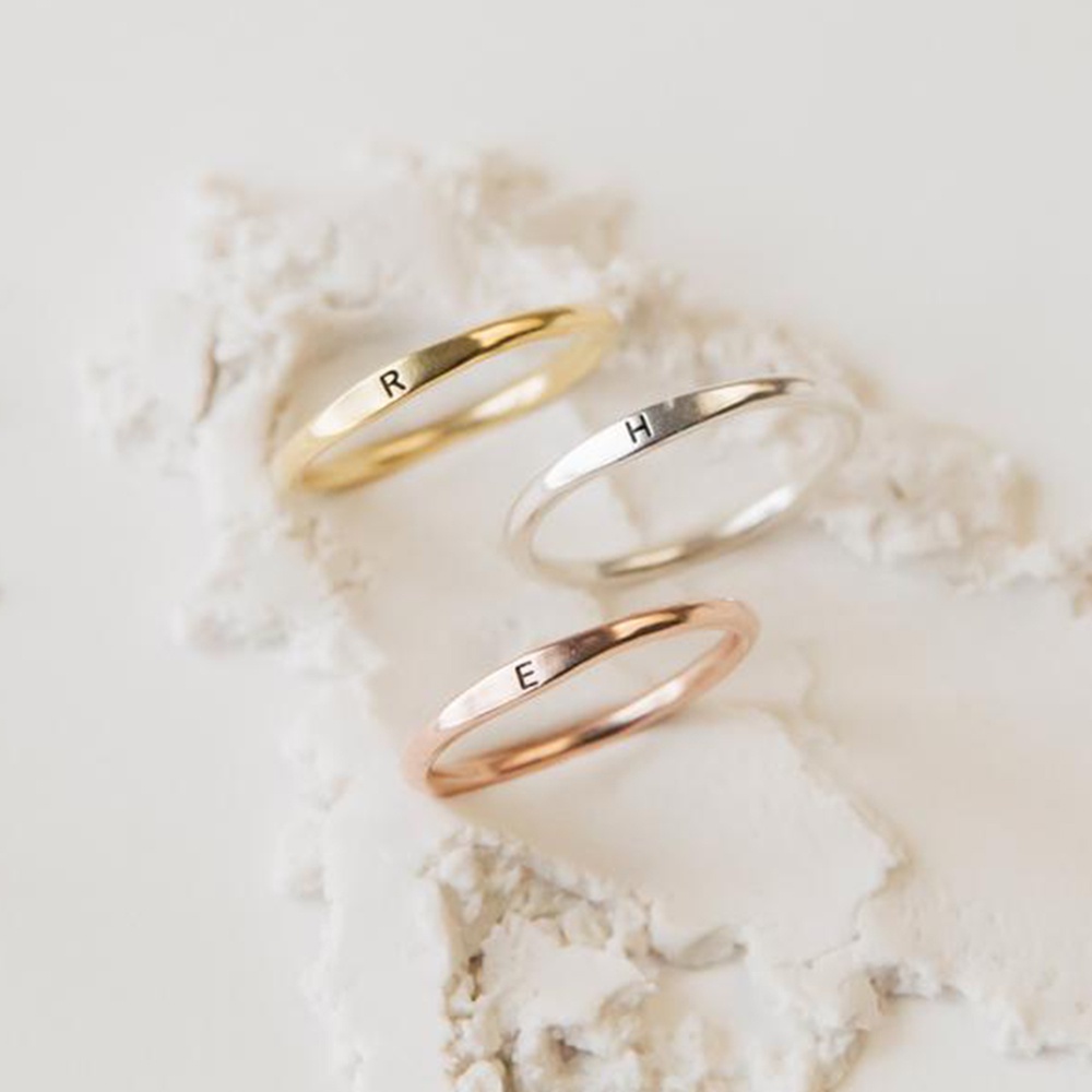 Dainty Initial Ring 18k Gold Skinny Letter Ring Name Ring Mother Ring Stacking Alphabet Ring ...