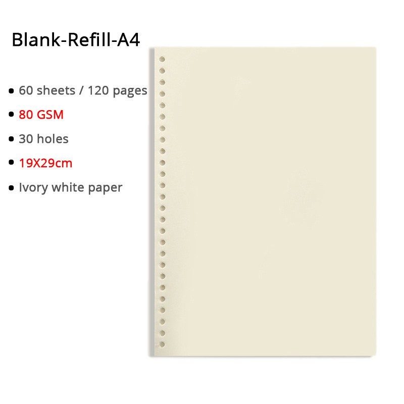 0umi Loose Leaf A5/B5/A4 Binder Notebook Refillable Refill Papers 20/26/30 holes 60sheets ...