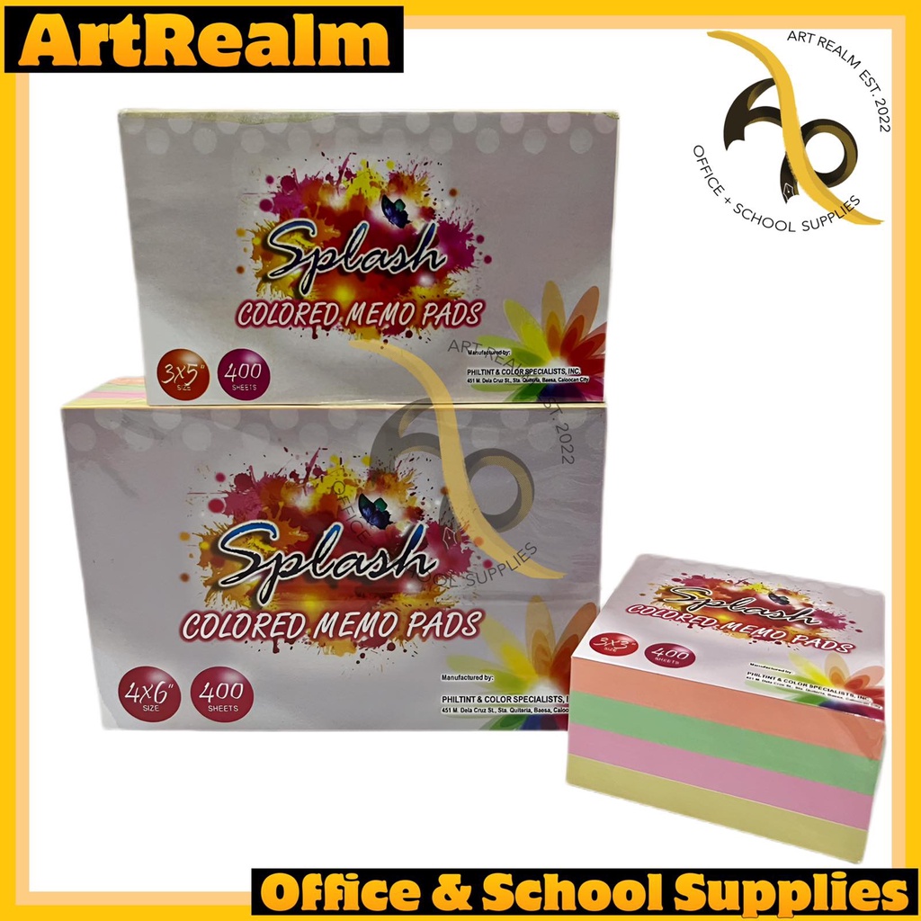 Splash Colored Memo Pad (400 Sheets) [3x3 | 3x5 | 4x6] | Shopee Philippines