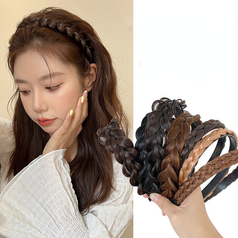 Wig One-Piece Headband Anti-Slip Fishbone Braid Headwear Female Braided ...