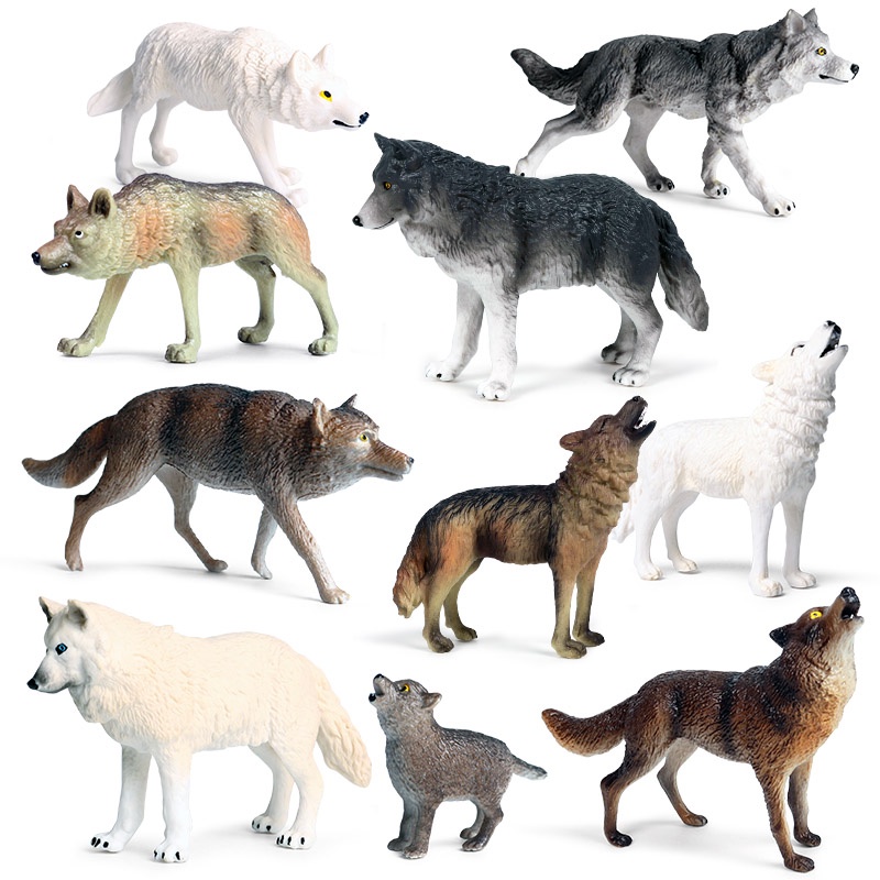 Wild Wolves Animals Model Action Figures Baby Gray Wolf Wolfhound PVC ...