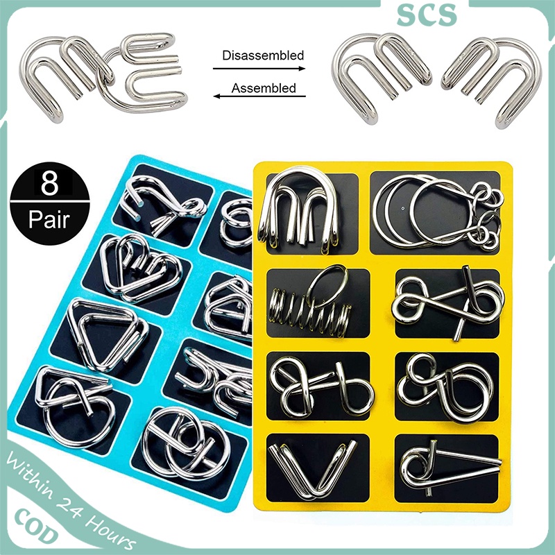 8 Pcs/Sets Brain Puzzles Metal IQ Puzzle Set 9 Ring Puzzle Intelligence ...