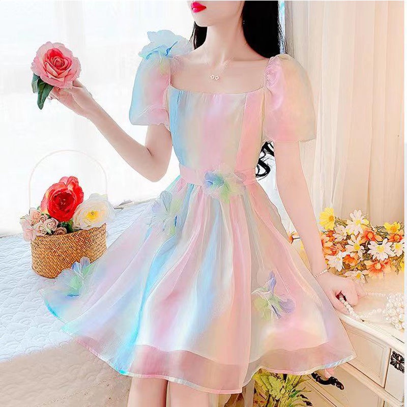 2024 New Style Rainbow Candy Princess Dress Female Super Fairy Puff ...