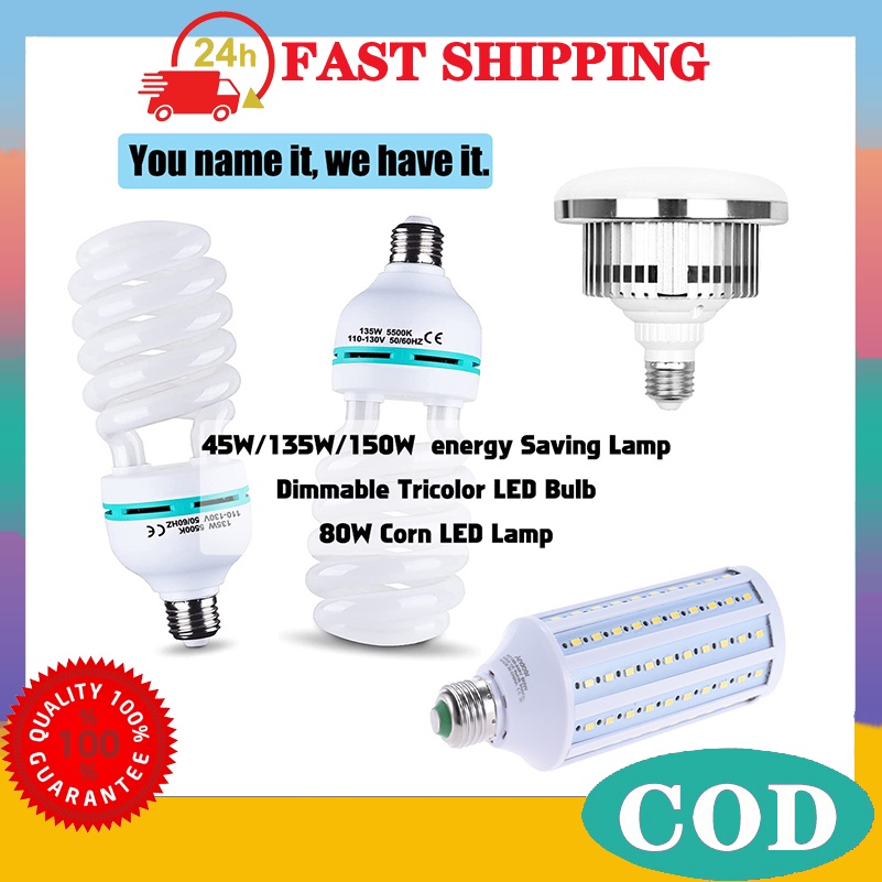 85W LED Light Bulbs Photography Dimmable Tricolor Softbox Bulb 6400K ...