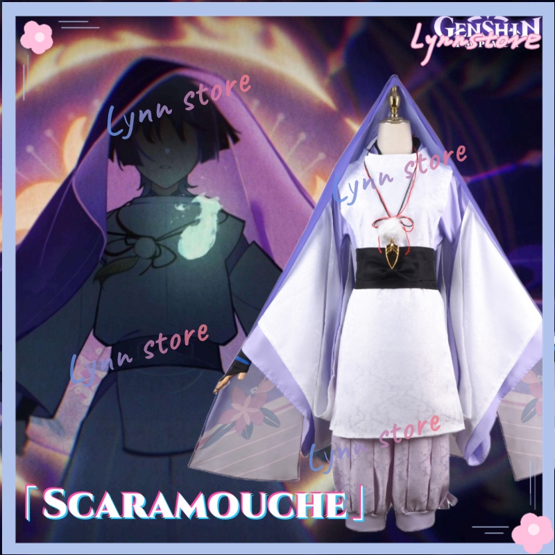 Genshin Impact SCARAMOUCHE KUNIKUZUSHI Game Cosplay Costume Wig Purple ...
