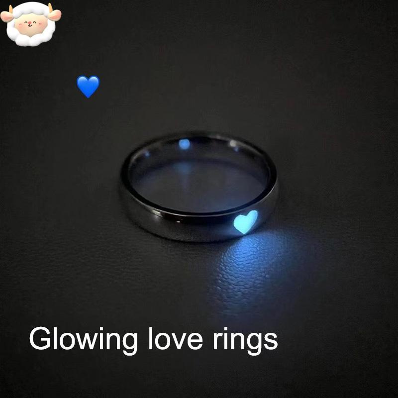 Niche Design Heart Shape Luminous Ring Opening Adjustable Couples ...