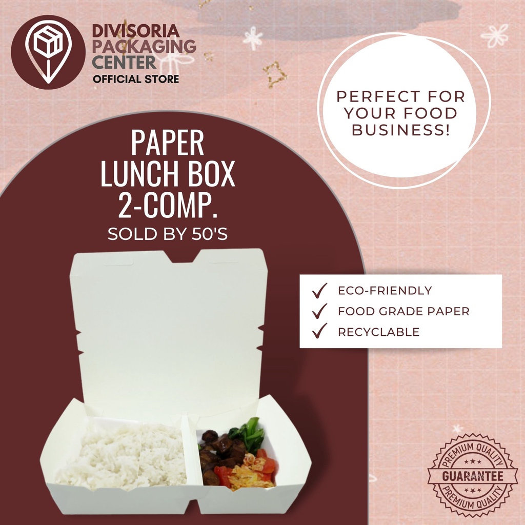 Paper Meal Box 2 Divisions Takeout Box 750cc White Eco-Friendly 50pcs ...