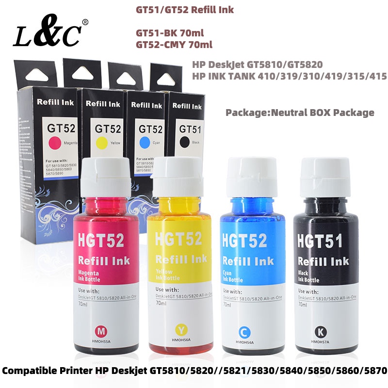 L&C Refill GT51 GT52 Ink Dye Ink For Hp Deskjet Printer 410 319 310 419 ...