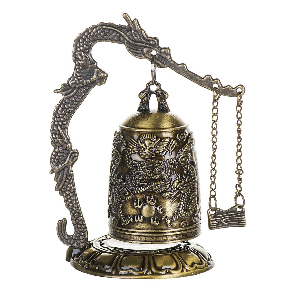 7*12cm Metal Copper Dragon Bell Carved Statues Clock Temple Brass Lotus ...