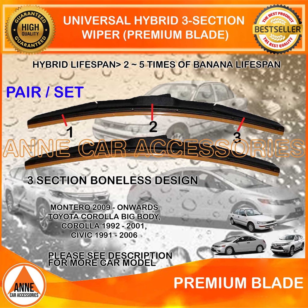 Premium Hybrid Universal Wiper 3 Section Razor Type Front Wiper Montero ...
