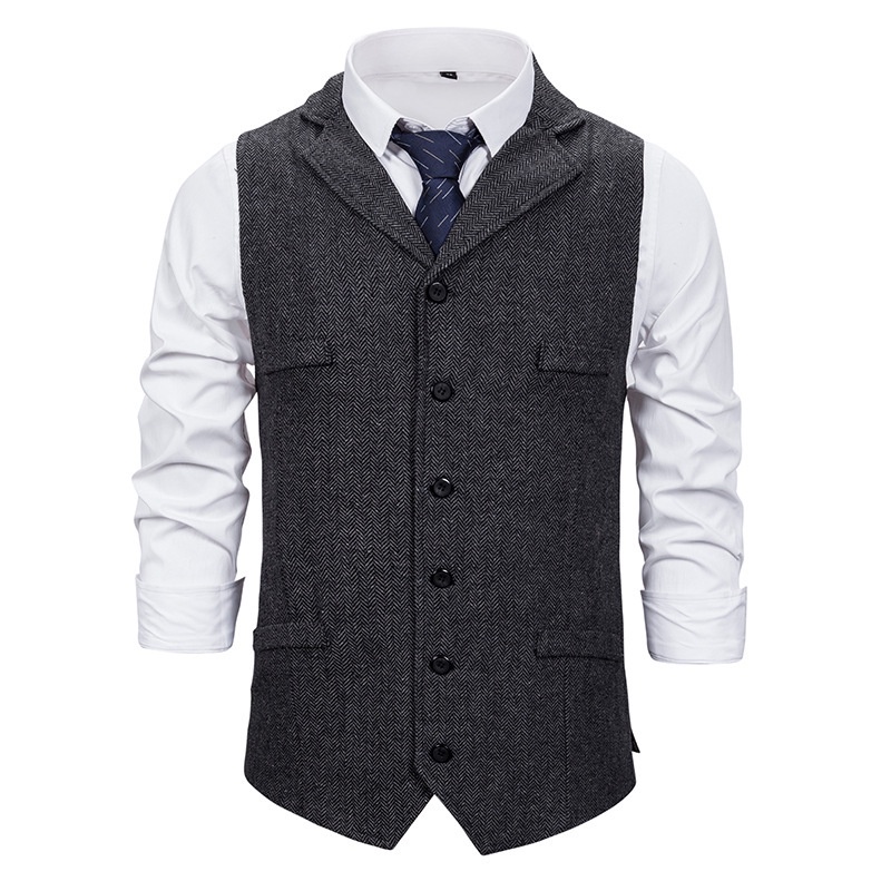 Men's Lapel Retro Twill Vest Middle-aged Single-breasted Business Vest ...