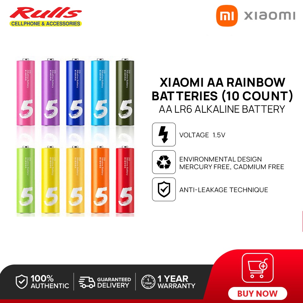 Xiaomi AA Rainbow Batteries (10 count) | AA LR6 Alkaline Battery 1.5V ...
