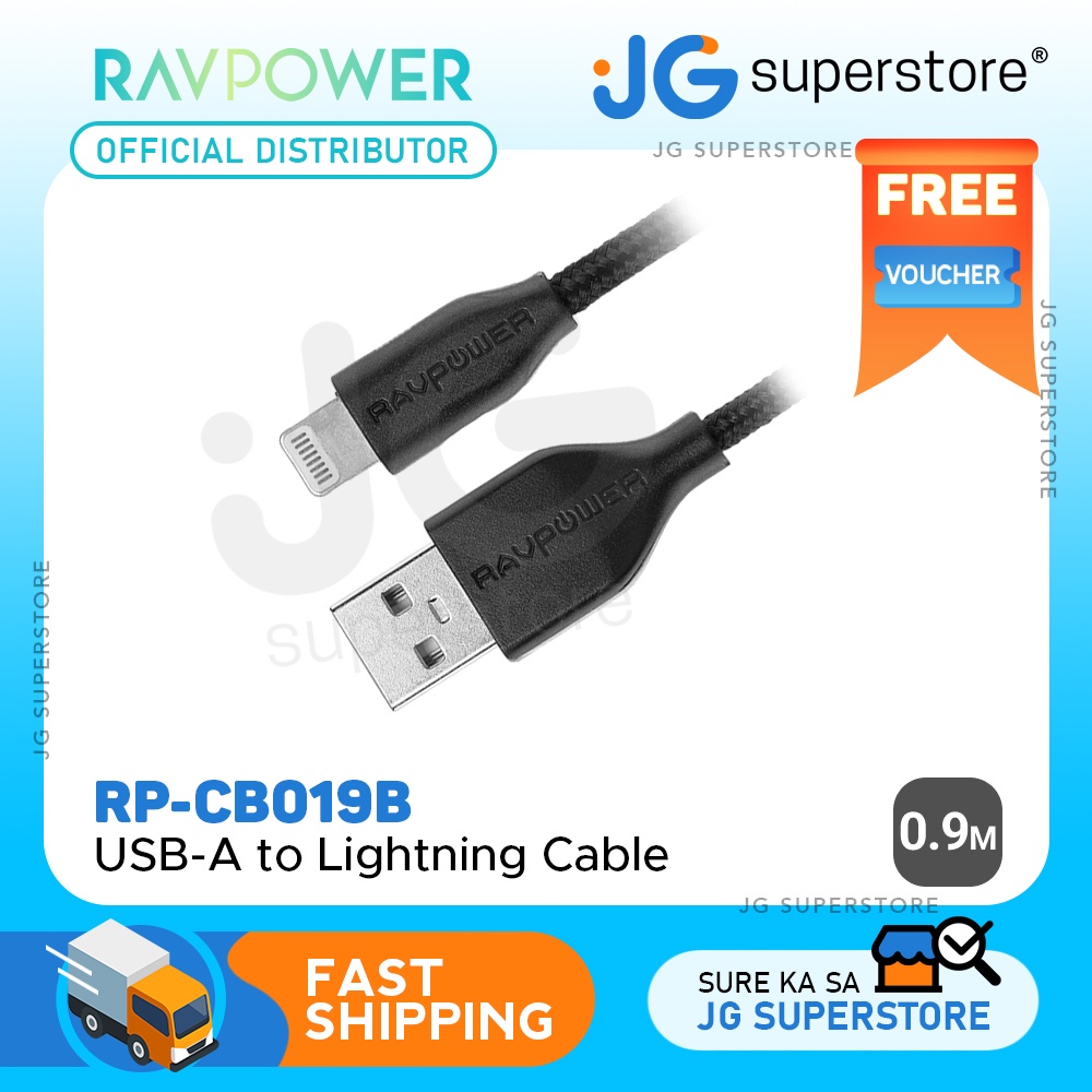 RAVPower USB-A QuickCharge Cable Kevlar Braided Black Nylon Fast ...