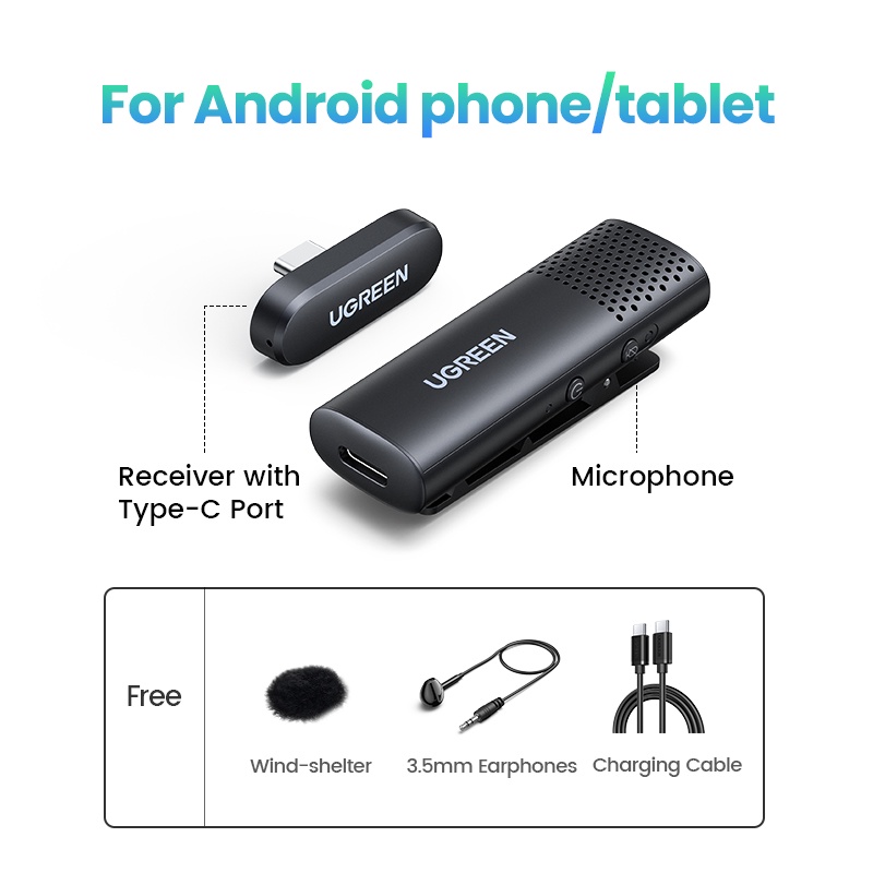 UGREEN Wireless Microphone Lavalier Omni Condenser Mic Noise Reduction ...
