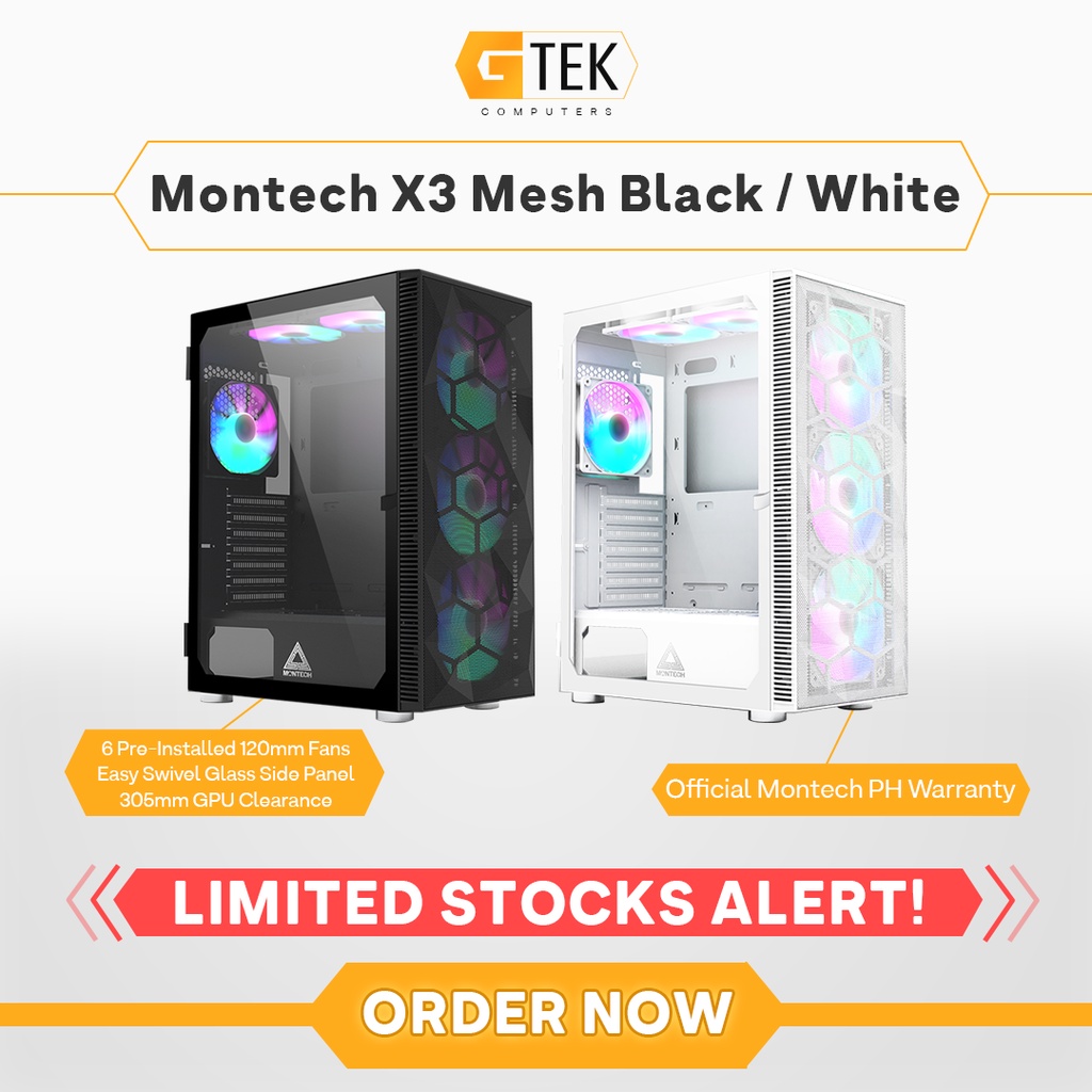 Montech X3 Mesh with 6 120mm Fixed Lighting RGB Fans ATX PC Case Black ...