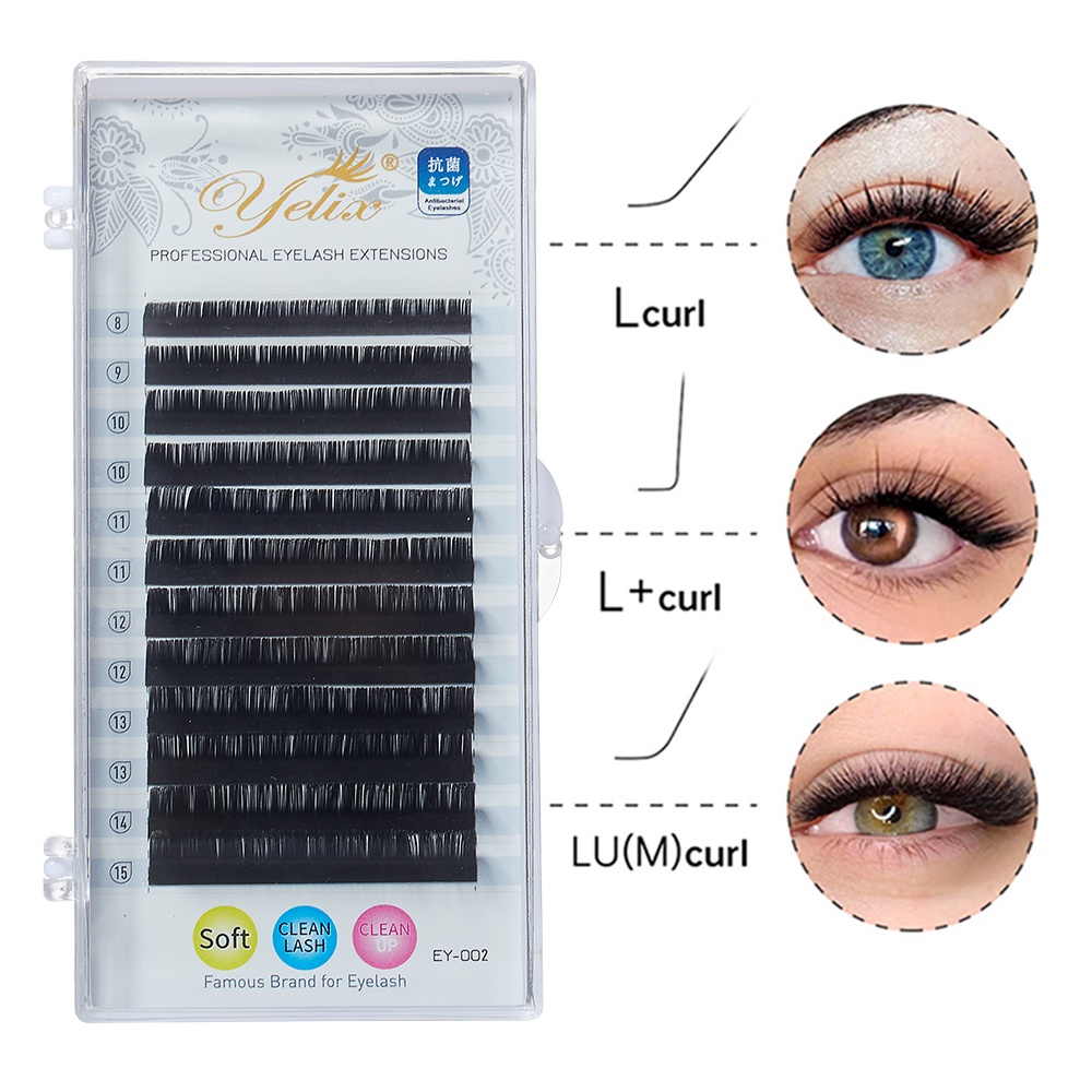 Yelix L Curl Lash Extension 8-15mm Length Matte Mink Eyelashes ...