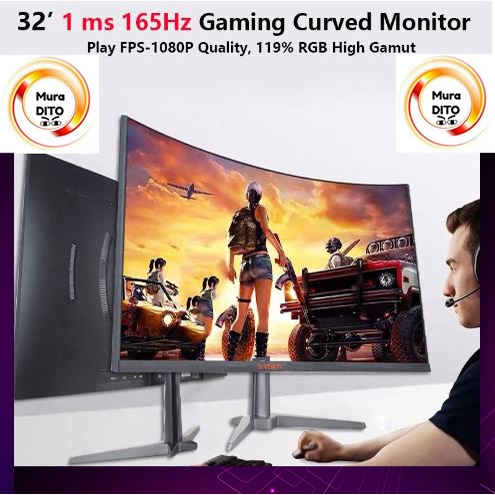 Nvision ES32G1 32" FHD@165hz Curved Gaming Monitor with RGB Backlight ...