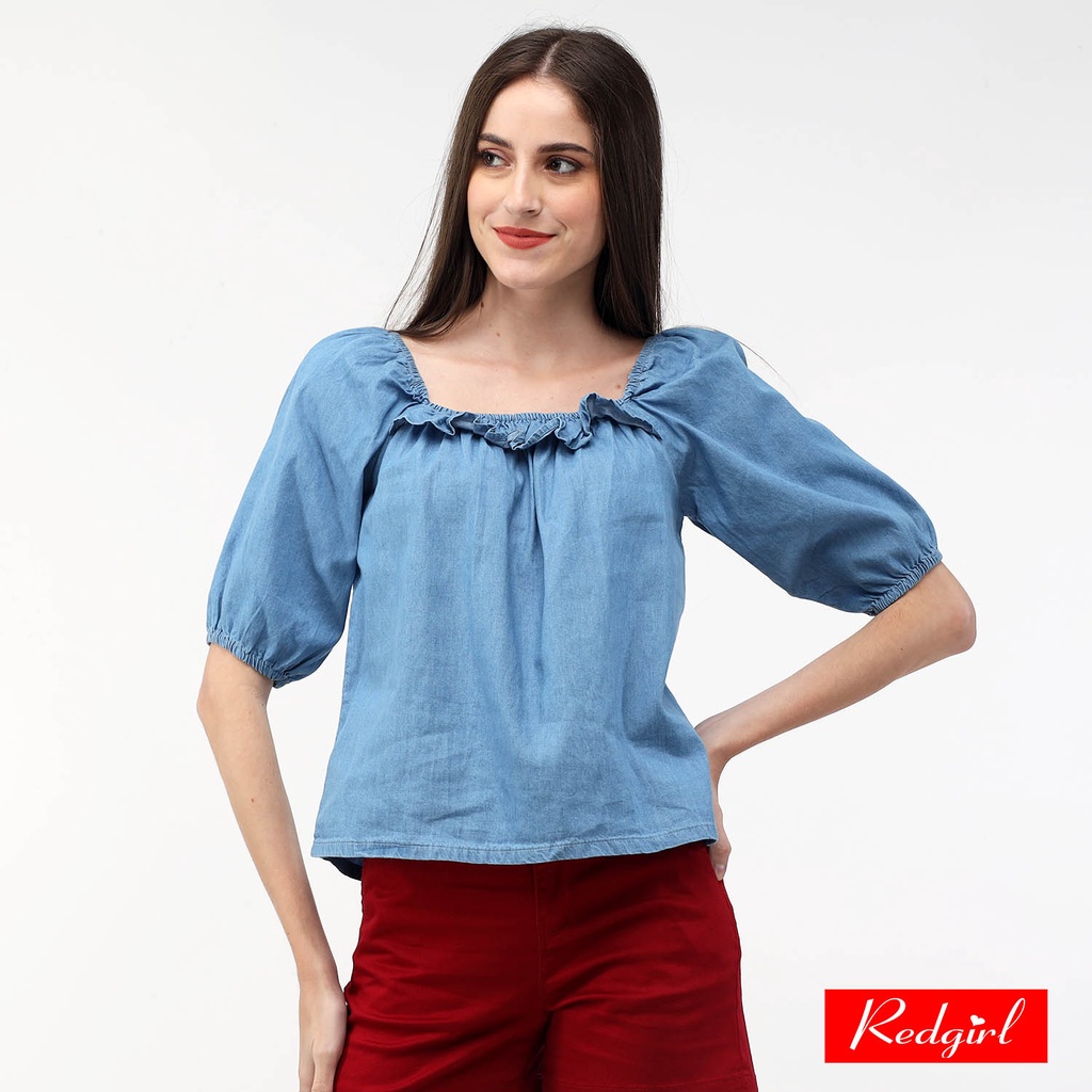 Red Girl Short Sleeves Square Neck Blouse RLT04-4533 | Shopee Philippines