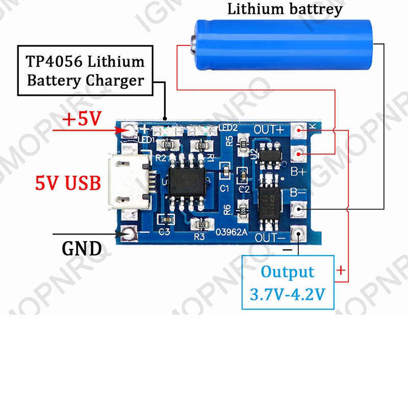 Micro USB 5V 1A 18650 TP4056 Lithium Battery Charger Module Charging ...