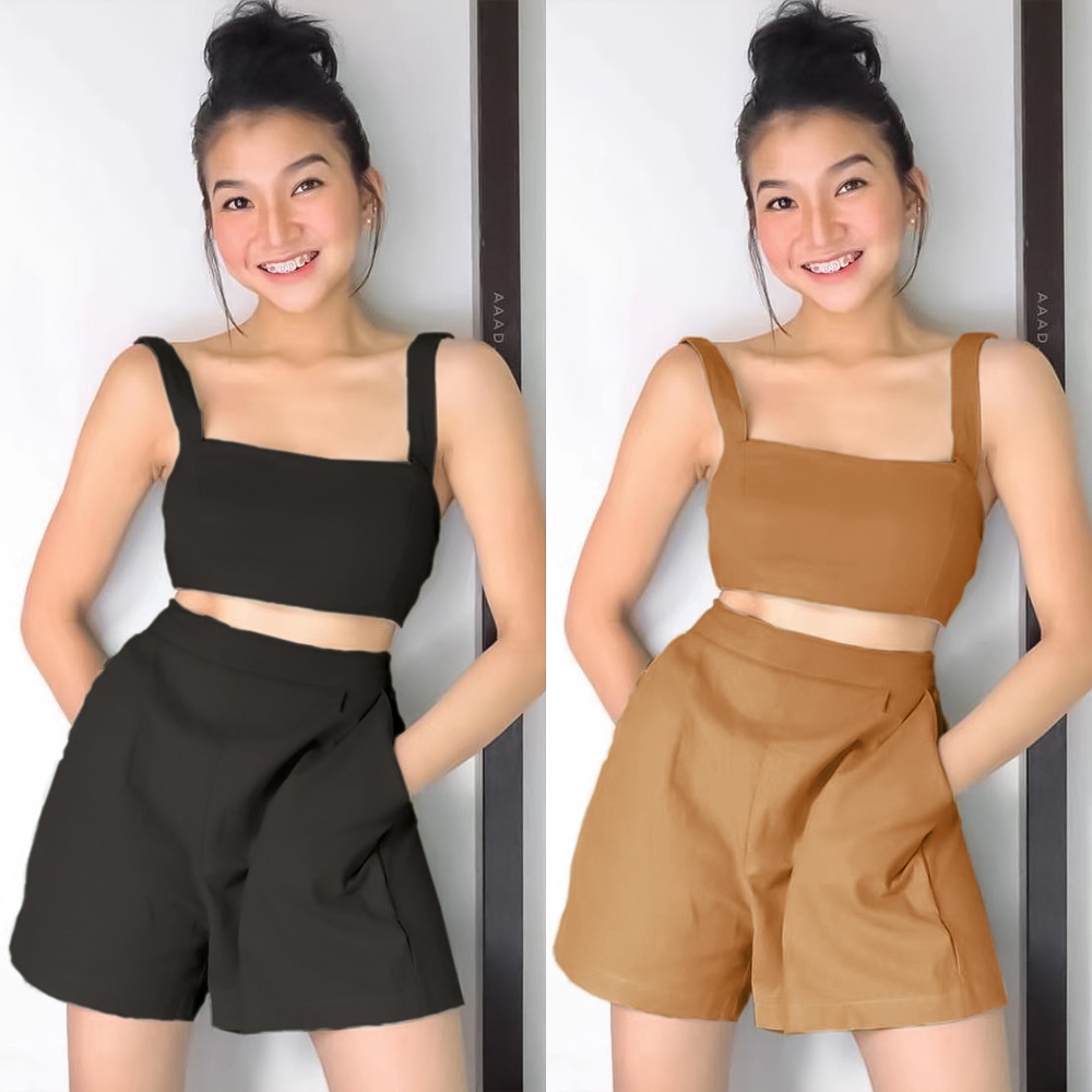 TRENDY Sando Crop Top and Baggy Short Coordinate Set | Shopee Philippines