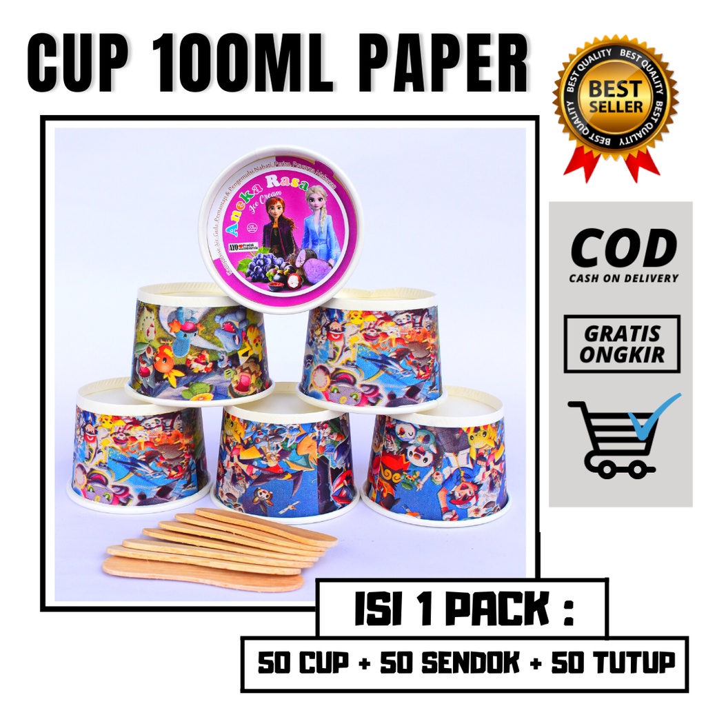 Paper CUTE ICE CREAM CUP 100 ML ICE CREAM CAP PAPER MATERIAL MOTIF ICE ...