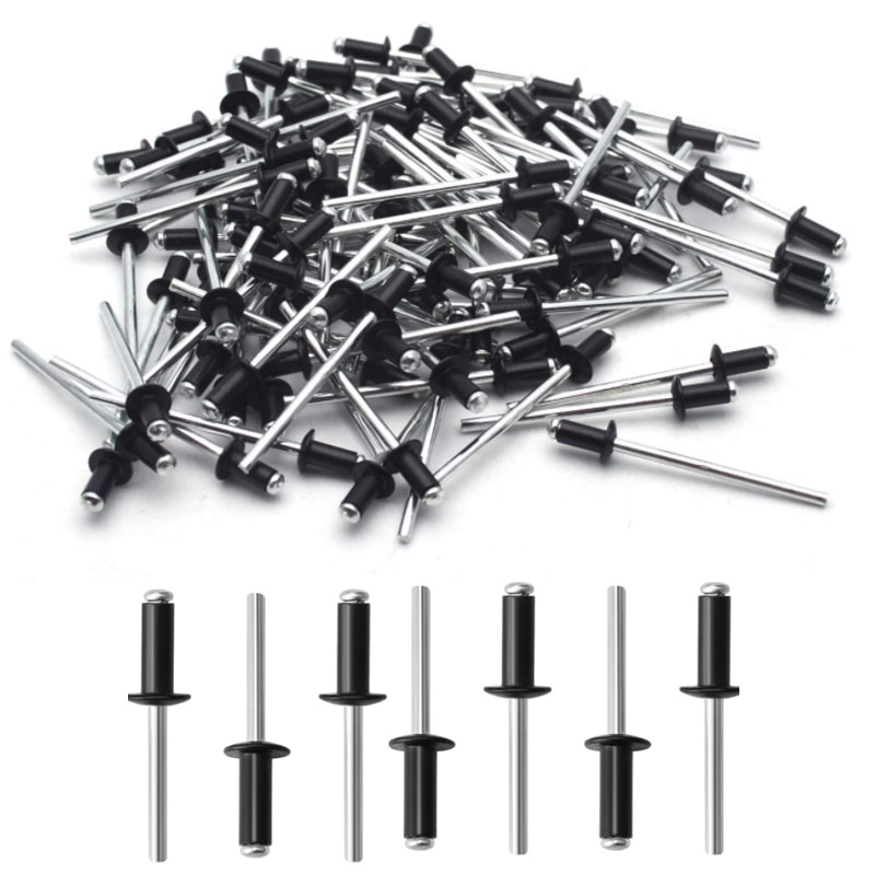 50pcs Aluminium Blind Rivets Black Pop Rivets Mushroom Head Break ...