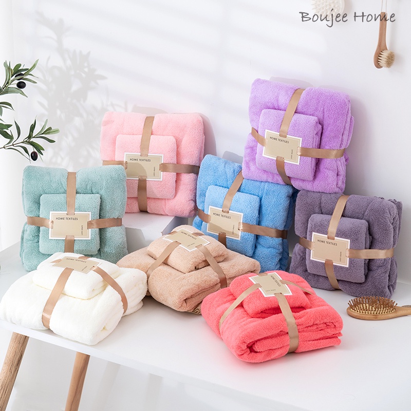 Microfiber Towel Set Coral Fleece Absorbent Hair Swimming Face Hand ...