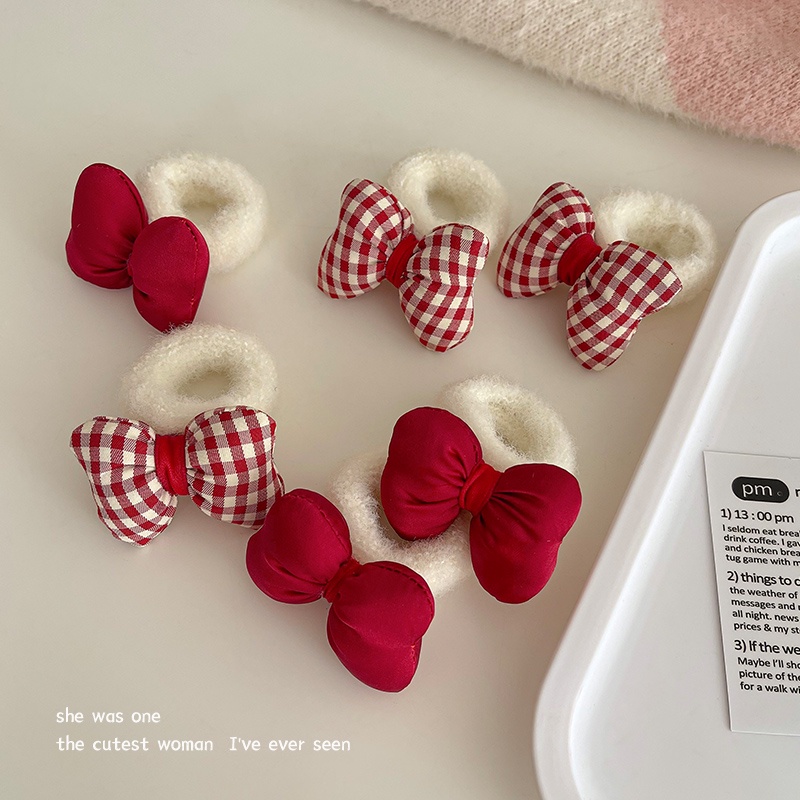 Chinese New Year Red Bow Hair Ties Scrunchies High Elasticity Hair Head ...