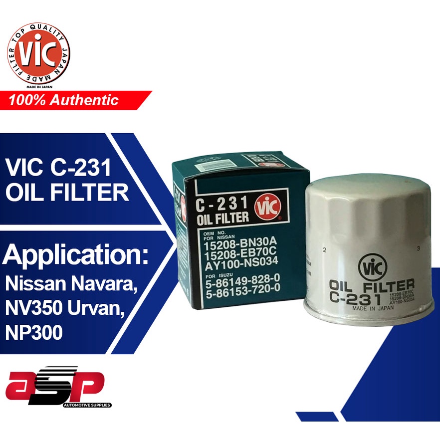 VIC C-231 Oil Filter for Nissan Navara, Nissan NP300, Nissan NV350 ...
