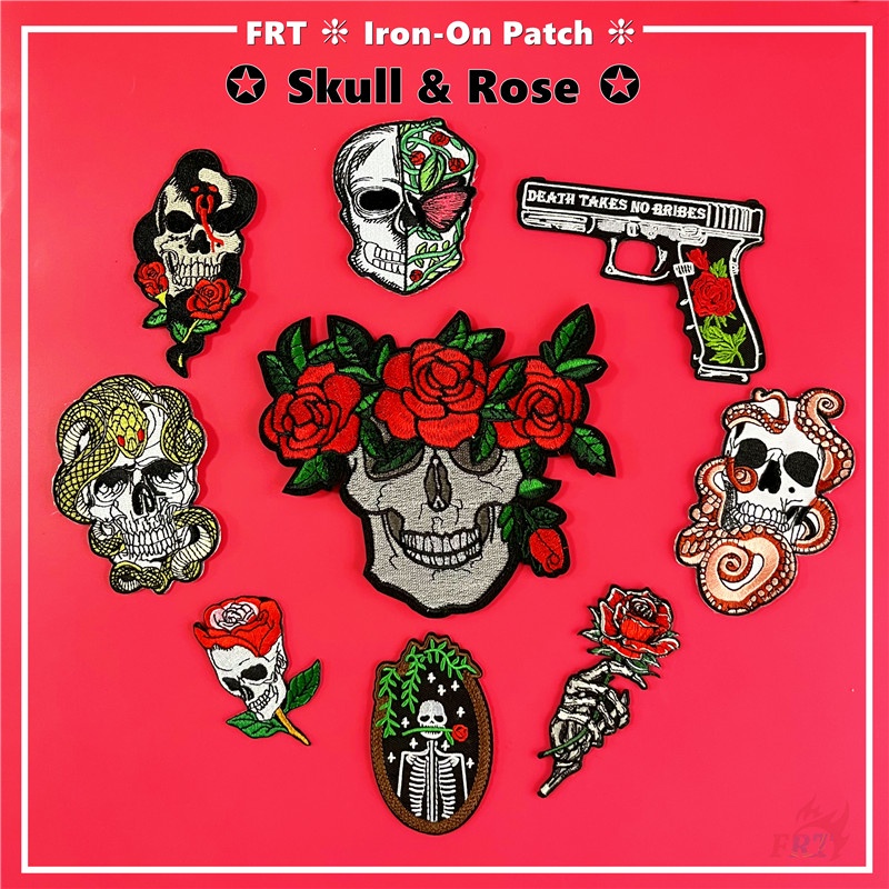 ☸ Skull & Rose - Punk Goth Art Iron-on Patch ☸ 1Pc DIY Sew on Iron on ...