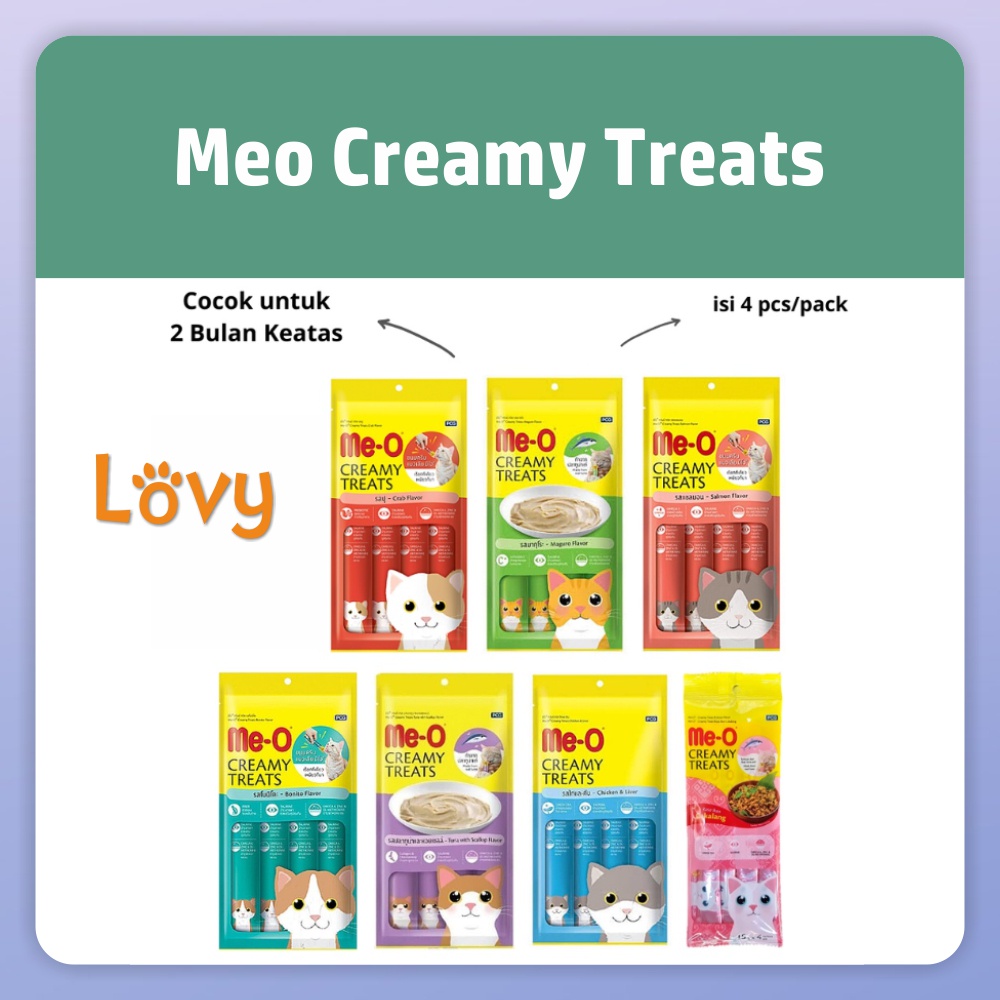 Meo CREAMY TREATS liquid 60g contains 4 Cat Snacks | Me-o Creamy All ...