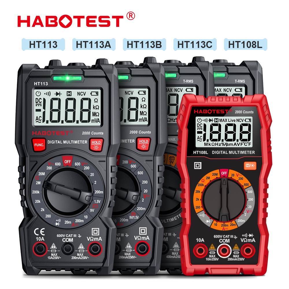 HABOTEST HT113/HT108L Digital Multimeter 600V AC/DC True-RMS Autorange ...