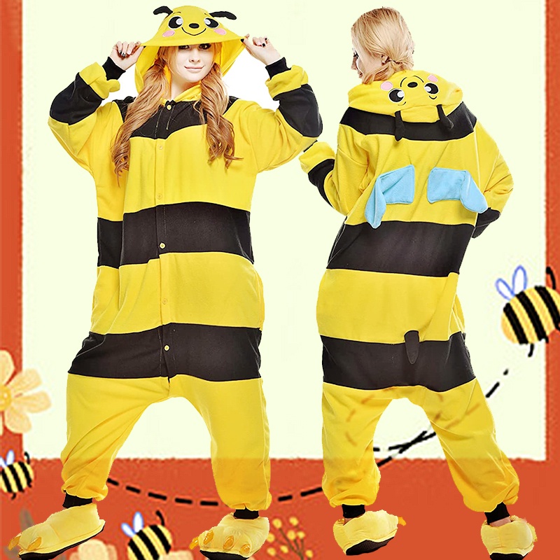 Unisex Adult Animal Bee Onesie Plush Pajamas Plush One Piece Cosplay ...