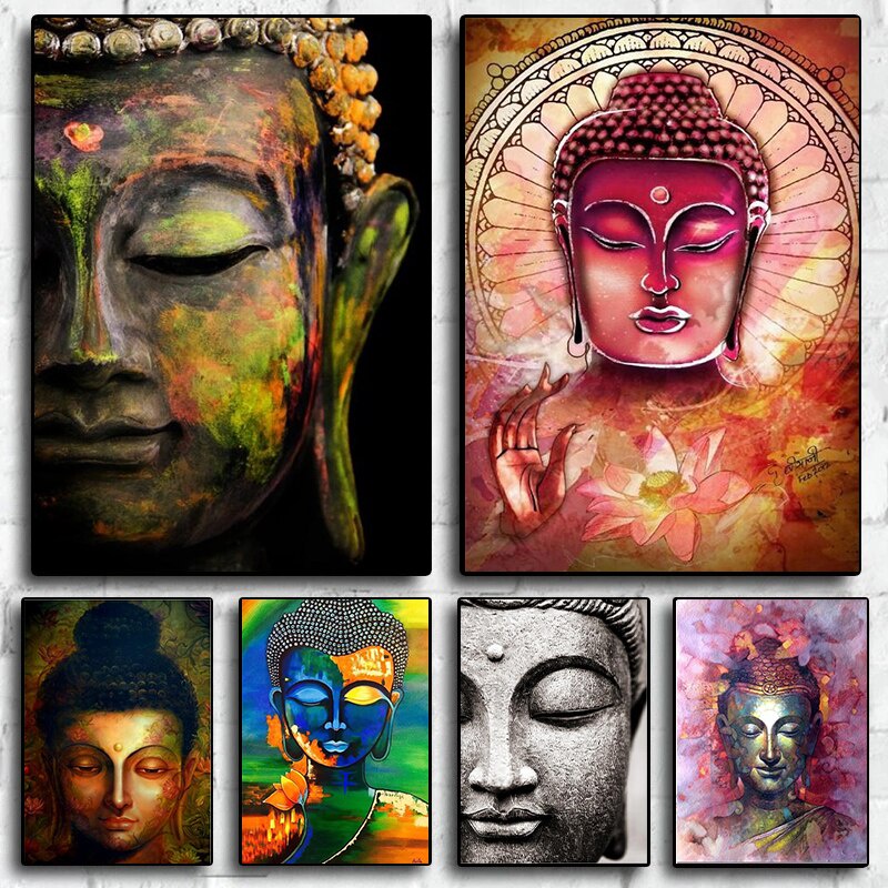 Buddhism Art Painting Posters Abstract Buddha Face Modern Design Series ...