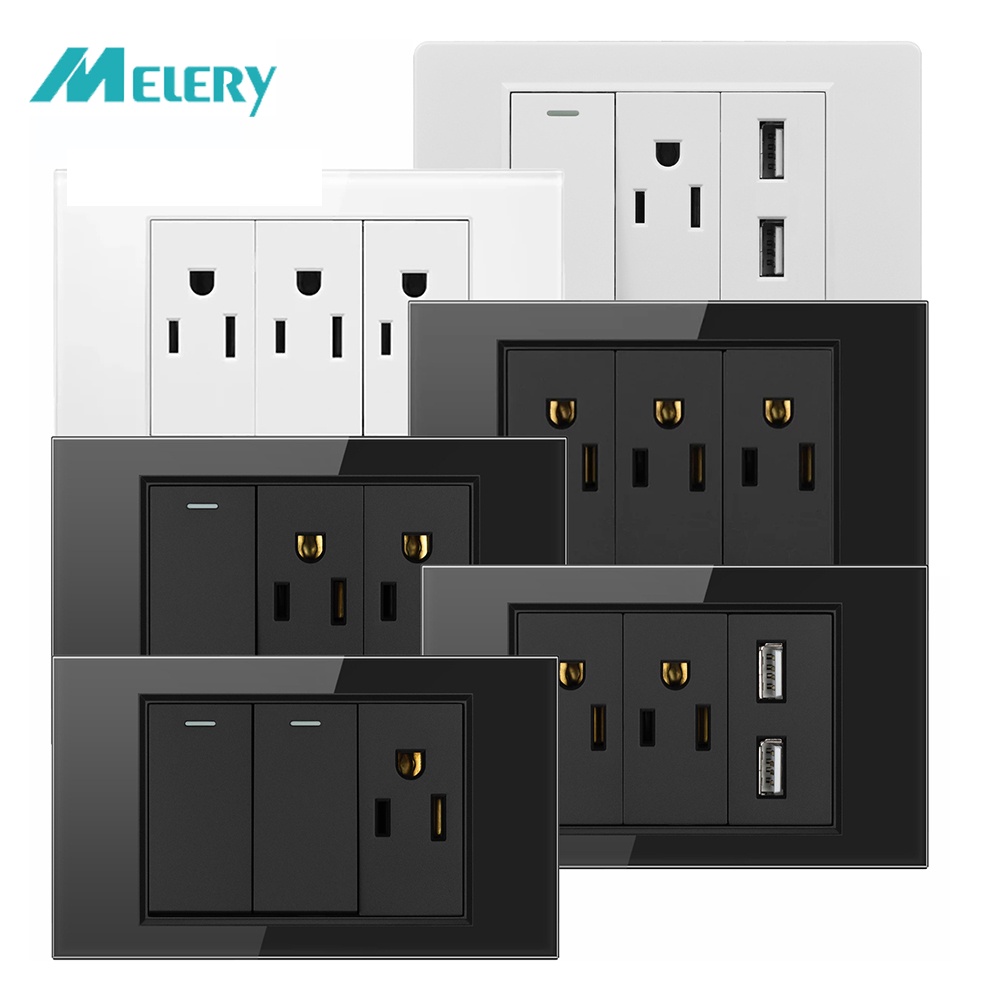 Electric Power Wall Socket Double/ Triple 2/3 Pole Glass Panel Outlets ...
