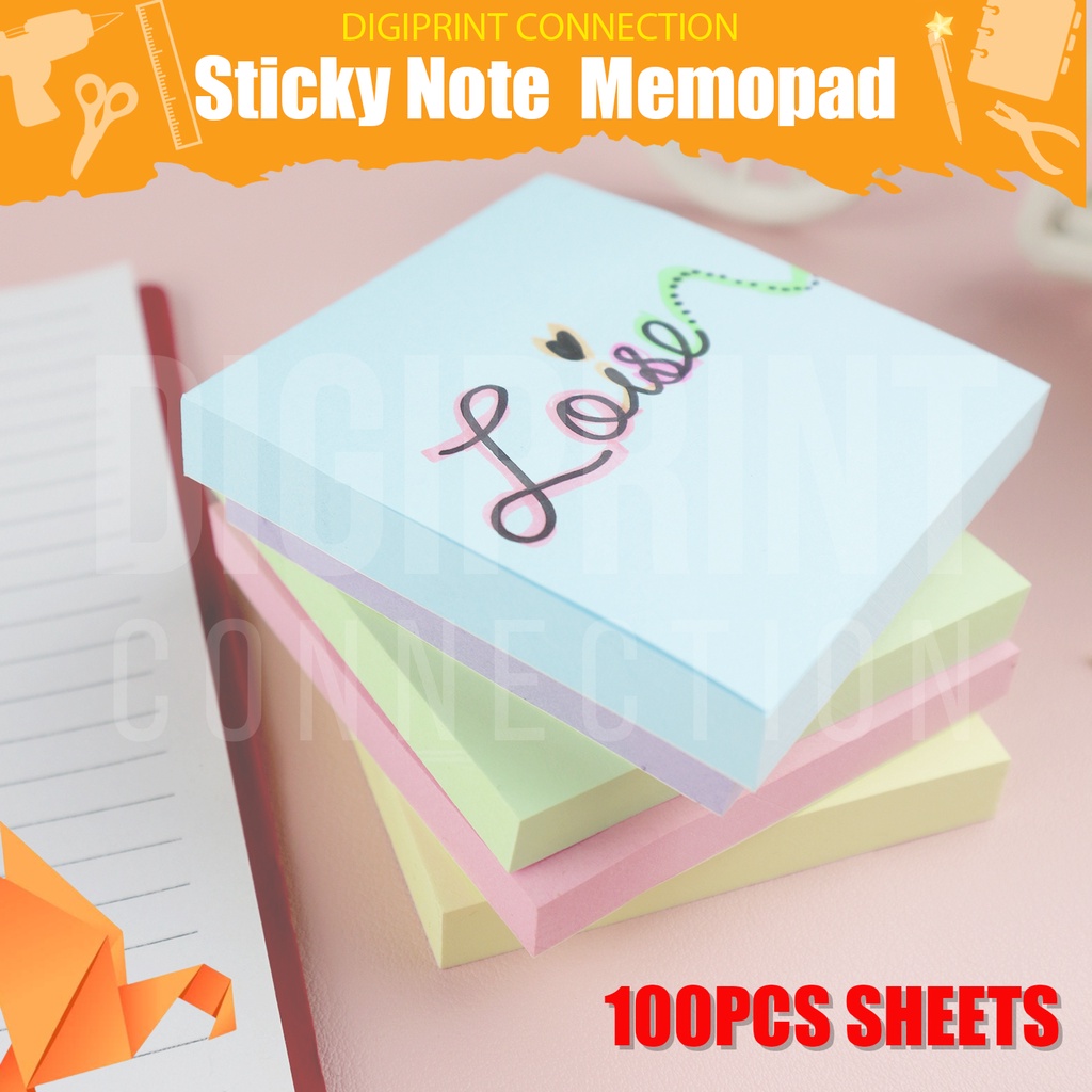 100sheets Sticky Notes Memopad 3inches (7.5cm x 7.5cm) Easily to Stick ...